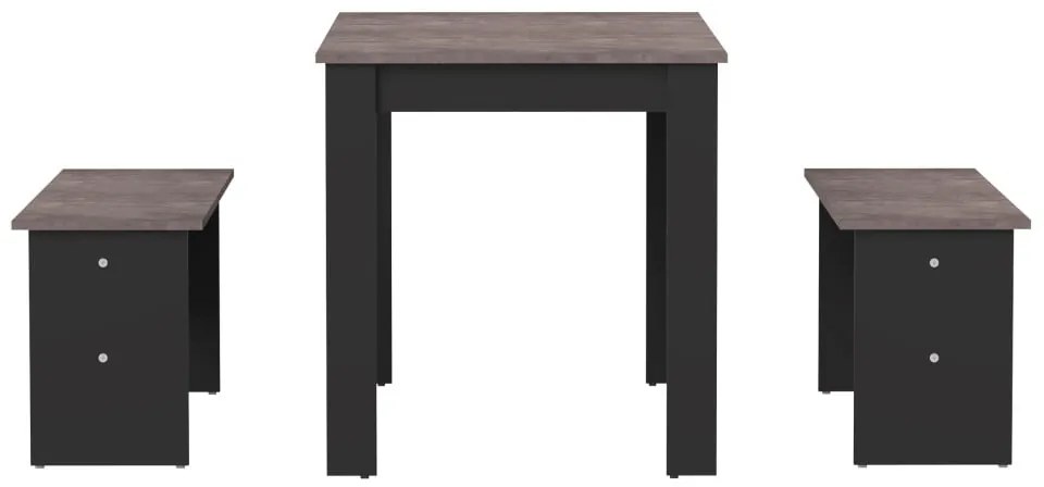 Set černého jídelního stolu a 2 lavic s deskou v dekoru betonu TemaHome Nice