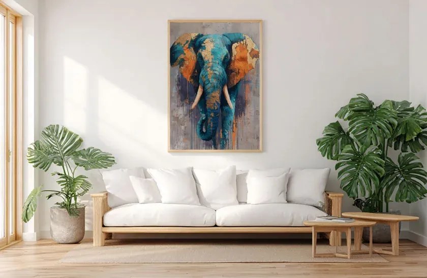 Král barev - obraz - Slon v moderní abstrakci se zlatými akcenty 67 - A4 – 210 × 297 mm - 149 Kč
