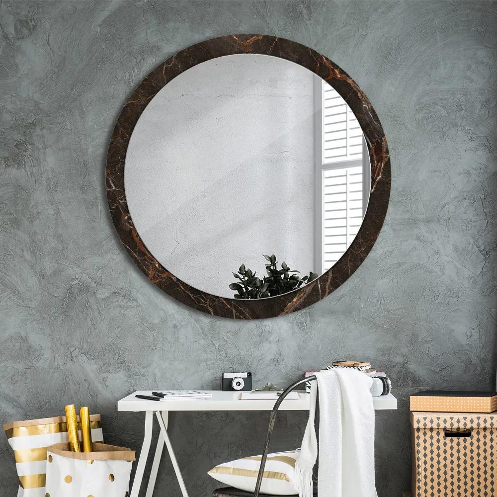 Kulaté zrcadlo tištěný rám Hnědý mramor fi 100 cm