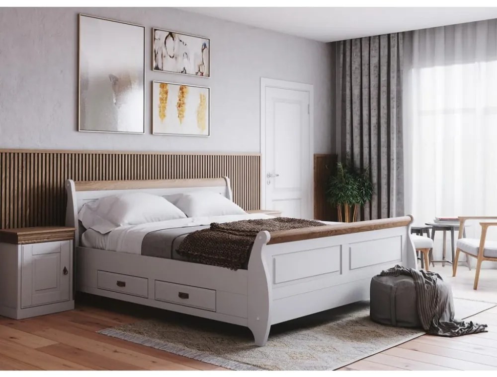 Massive home | Postel z borovicového dřeva s bílým mořidlem Toscania 140 cm