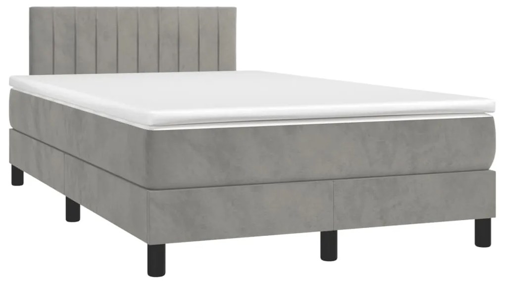 Box spring postel s matrací a LED světle šedá 120x190 cm samet - Default Title