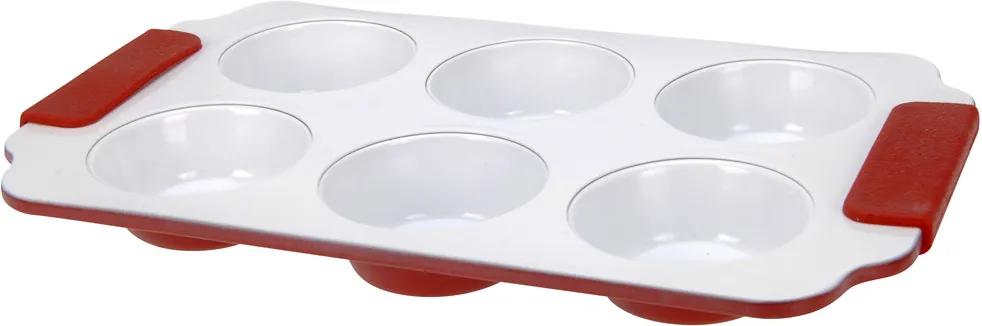 červená keramická forma na muffiny se silikonovým krytem, 31 x 18 x 3 cm