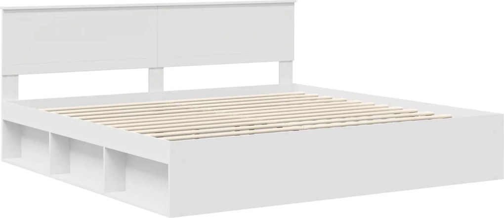 Rám postele s čelo Bílá 200 x 200 cm Masivní borové dřevo 3410555