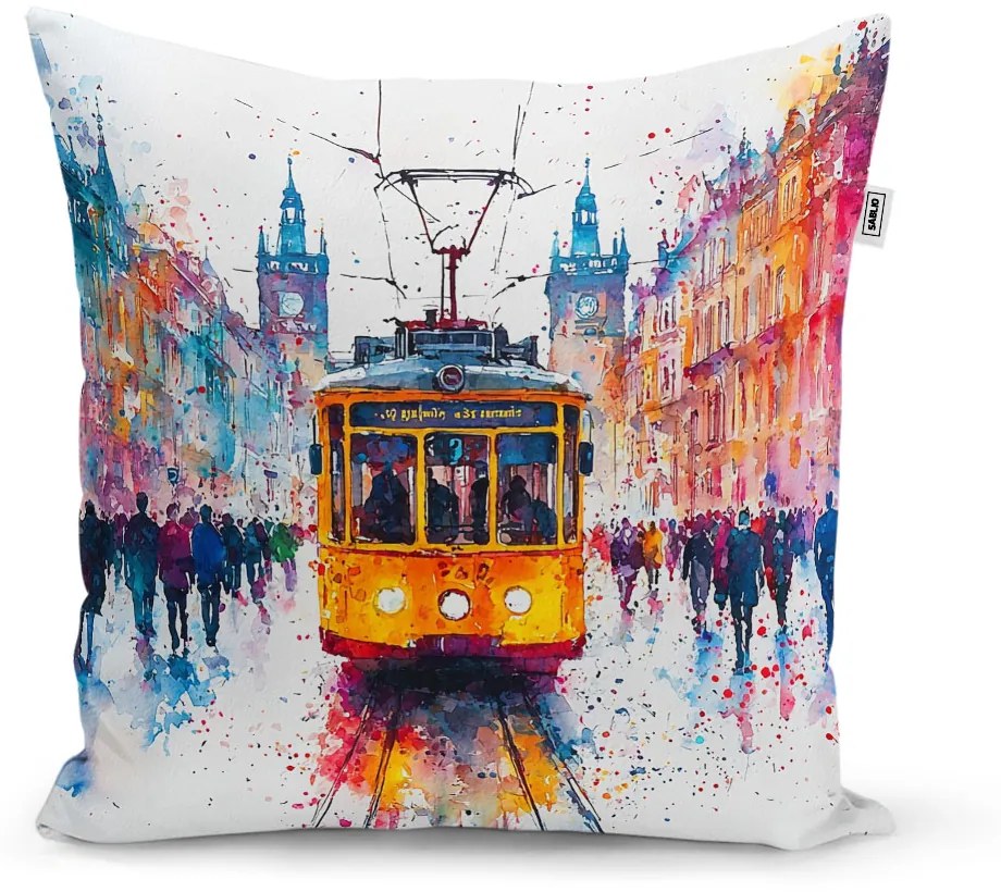 Sablio Polštář Žlutá tramvaj Paint - 60x60 cm