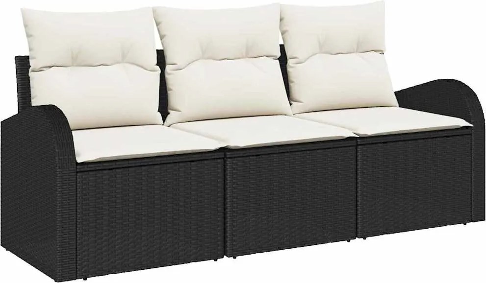 Sada zahradních pohovek s polštářem 3 pcs Černá Poly ratan 3345897