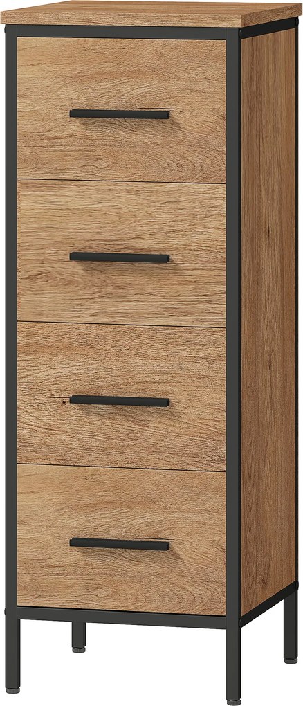 HOMCOM Úzká koupelnová skříňka s 4 zásuvkami a ocelovým rámem 30x30x82 cm Dub