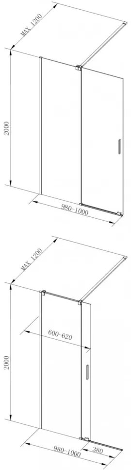 BESCO Walk-in sprchový kout VAYO BLACK BARVA rámu - Černá, Rozměr A - 100 cm, Rozměr C - 200 cm, Směr zavírání - Univerzální Levé / Pravé, Výplň - Čiré bezpečnostní sklo - 8 mm BCVAYO100BC