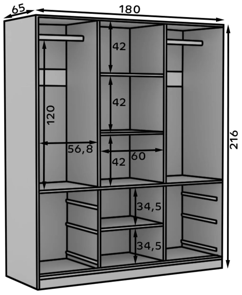 Šatní skříň s posuvnými dveřmi Haidar - 180 cm Barva: Lefkas/Černá