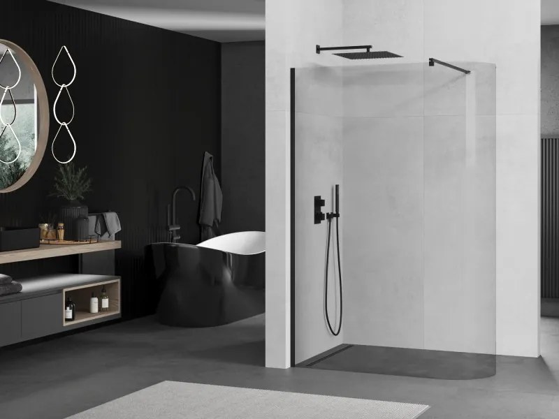 Mexen Kioto-R zaoblená sprchová stěna Walk-in 160 x 200 cm, transparentní 8 mm, černá - 800-160-101-70-06