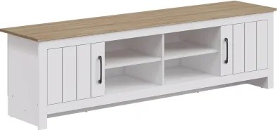 HOMCOM TV nízká skříňka 175 cm, TV nábytek pro televizory do 140 cm s 2 dveřmi a 4 otevřenými přihrádkami, dub a bílá