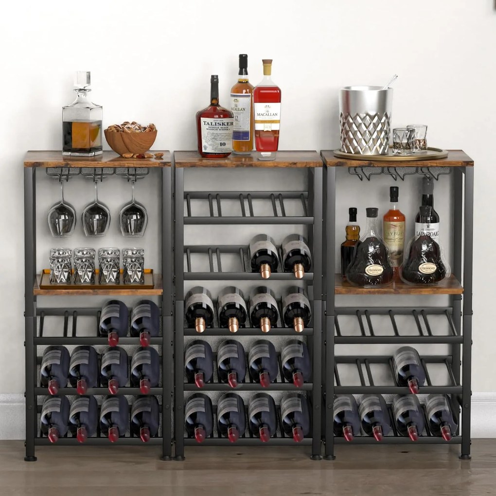 Stojan na víno s držákem na skleničky Houseland Wine hnědý/černý