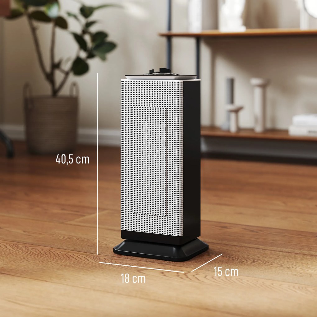 HOMCOM Elektrický keramický přímotop 2000 W s oscilací, nastavitelným termostatem a 3 režimy 18x15x40,5 cm černý