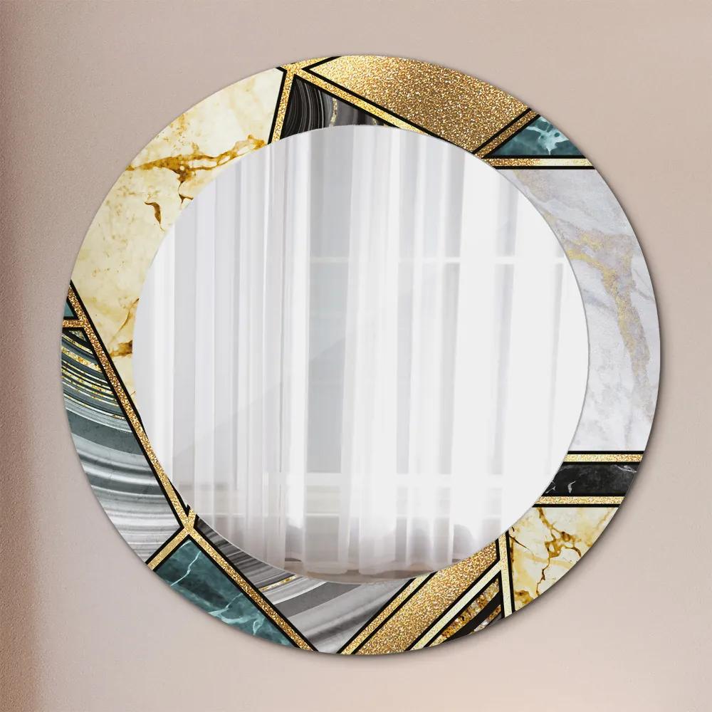 Kulaté dekorativní zrcadlo Agat mramor a zlato fi 60 cm