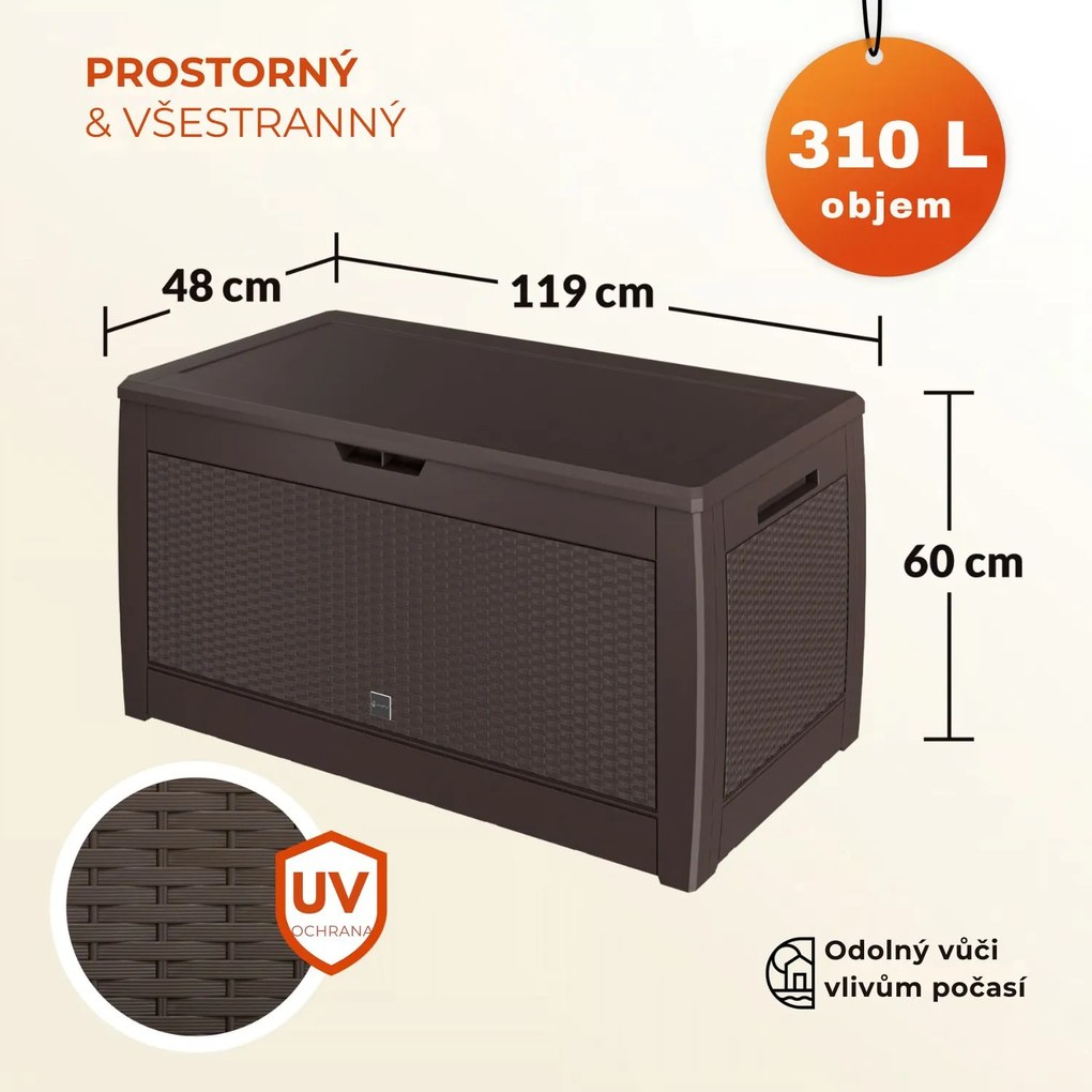 Odkládací box RATO, 310l, 119x48x60cm, hnědá Prosperplast