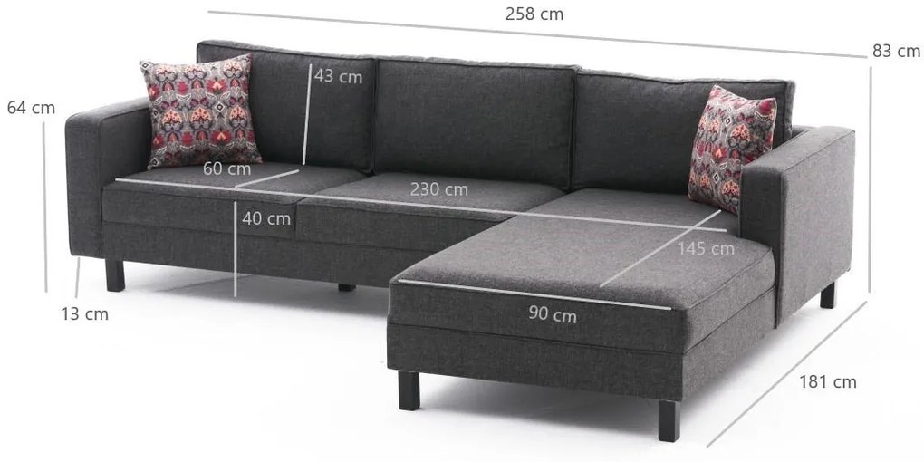 Hanah Home Pohovka KALE antracit pravý roh 825BLC2718
