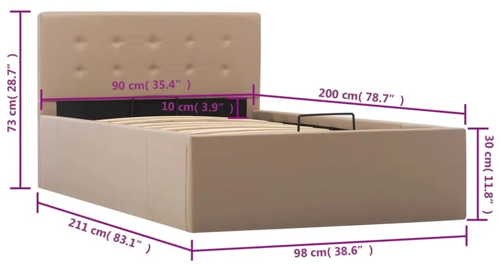 vidaXL Marketos Rám postele zvedací úložiště cappuccino umělá kůže 90 x 200 cm