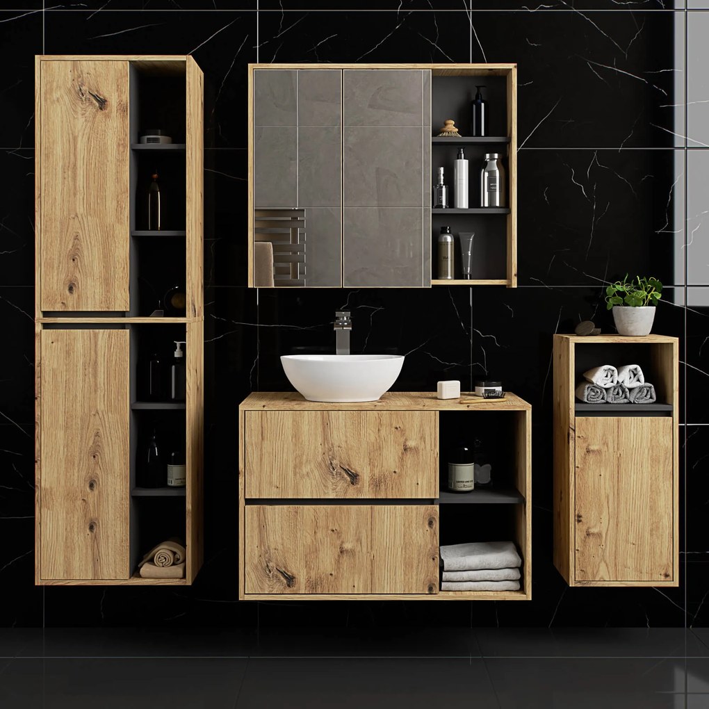 Závěsná koupelnová skříňka se zrcadlem VAMI 90 cm - výběr z 5 provedení