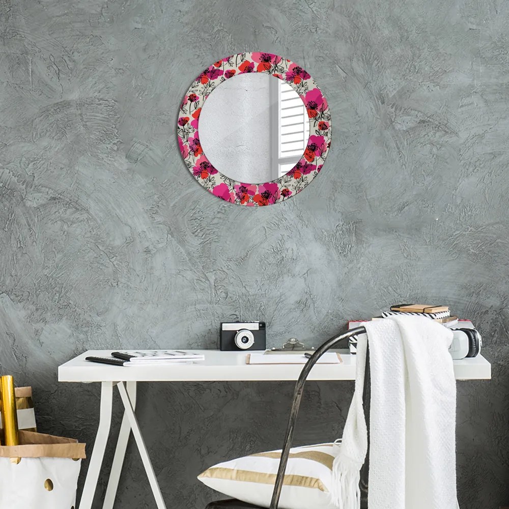 Kulaté dekorativní zrcadlo Růžové máky fi 50 cm