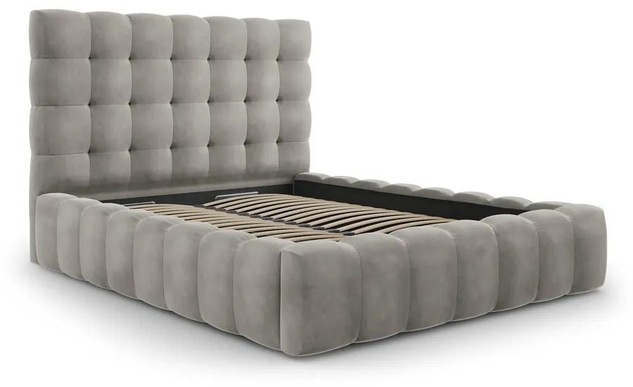 Světle šedá čalouněná dvoulůžková postel s úložným prostorem s roštem 160x200 cm Bali – Cosmopolitan Design