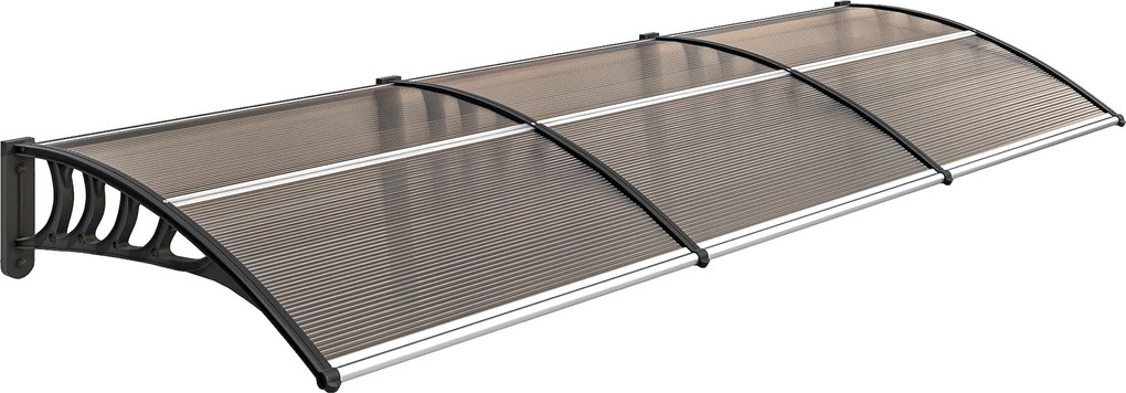Outsunny Hnědý slunečník 303x96x27 cm pro dveře a okna, chránící proti slunci a dešti, s podpěrami z polykarbonátu a PP