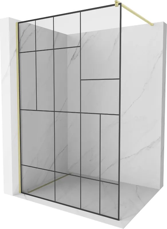 Mexen Kioto, sprchová zástěna Walk-In 70 x 200 cm, 8mm čiré sklo černý vzor, ​​zlatý matný profil, 800-070-101-55-78