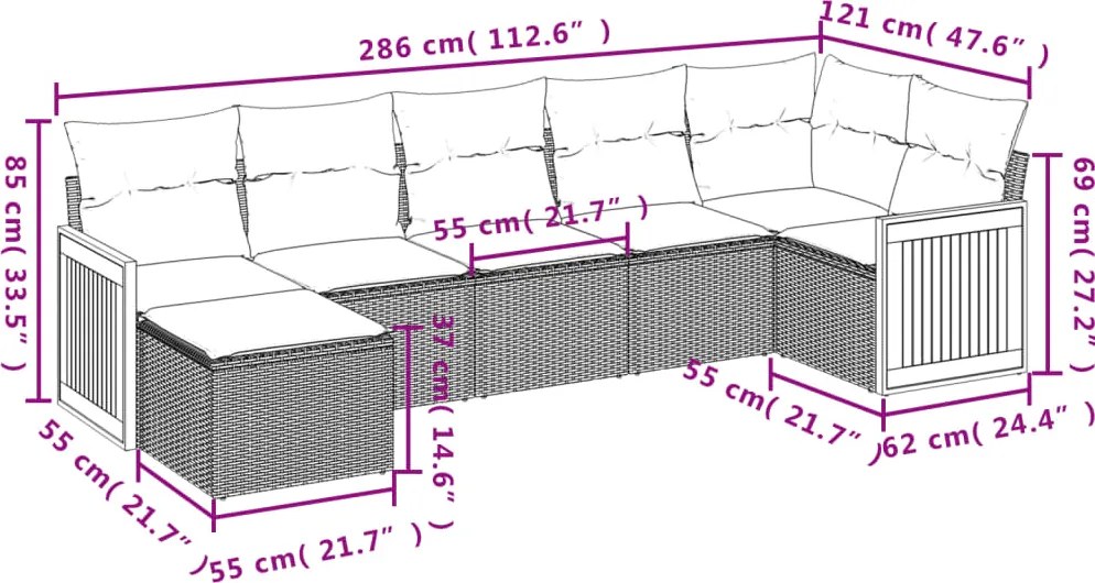 7dílná zahradní sedací souprava s poduškami černá polyratan 3260271