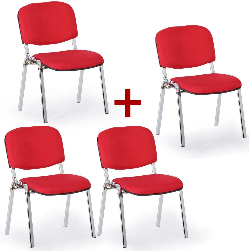 Konferenční židle VIVA PLUS 3+1 v červené barvě s chromovanými nohami