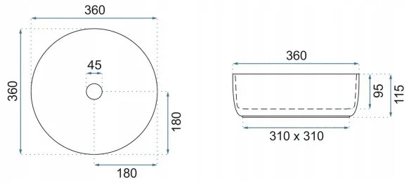 REA-U18918 - Umyvadlo na desku SAMI pr. 36 cm keramika/lesklá bílá