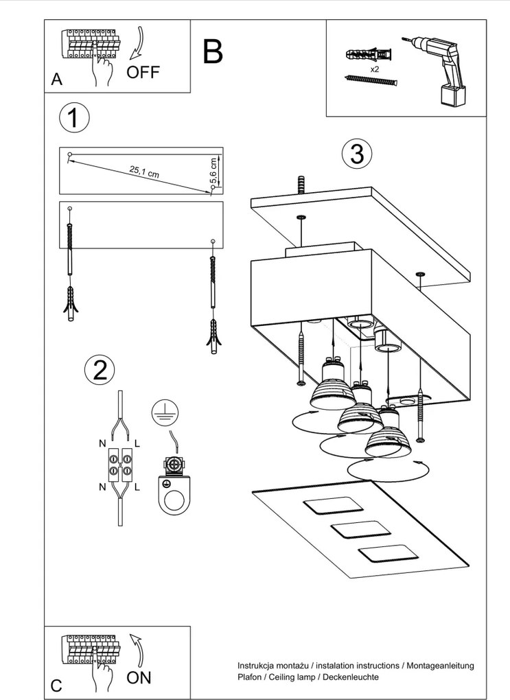 Sollux Lighting Stropní svítidlo MONO 3 bílé