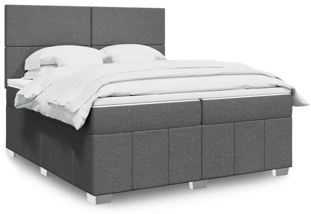 Box spring postel s matrací tmavě šedá 200x200 cm textil