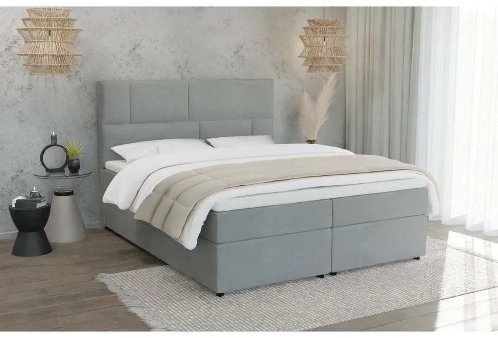 Světle šedá boxspring postel s úložným prostorem 180x200 cm Lola – Ropez