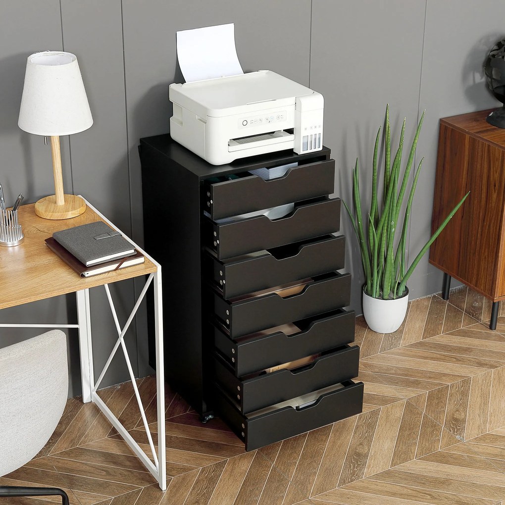 Vinsetto Mobilní kancelářský kabinet, pojízdný úložný kabinet s 7 šuplíky - organizátor na dokumenty, velikost A4 nebo letter, rozměry 47,5D x 39,5Š …