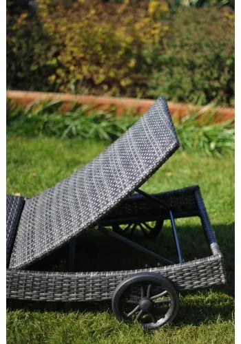 Dimenza zahradní ratanové lehátko STRASBOURGH s kolečky - šedobéžové