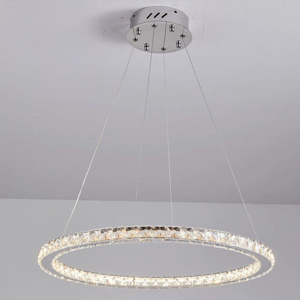 závěsné stropní svítidlo Led Lustr Dálkový Ovladač Ring 60 cm glamour křišťálová