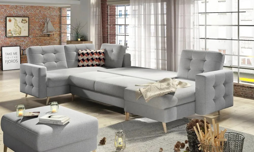 Rozkládací sedací souprava ASDA U 320x202cm – rozklad a úložný prostor univerzální modrá - Soro 76