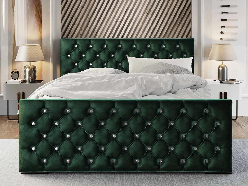 Manželská postel 140 cm Quintin (tmavě zelená) (s roštem a úložným prostorem). 1047131