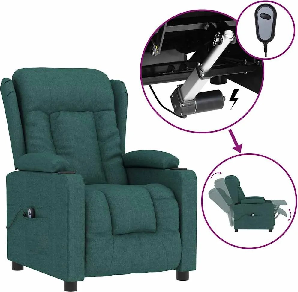 Elektrické polohovací křeslo tmavě zelené textil 3098783
