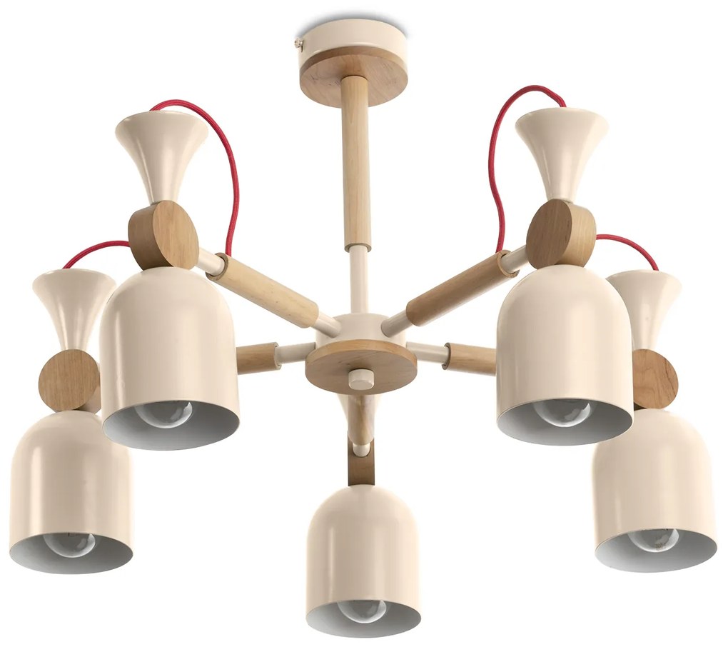 Light for home - Skandinávský lustr s kovovými stínidly v béžové pastelové barvě 60055 "MONTE", 5x60W, E27, béžová, přírodní olše