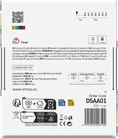 Vánoční osvětlení EMOS D5AA01 ZY2163 96LED řetěz 10m kuličky RGB 64 programů svícení