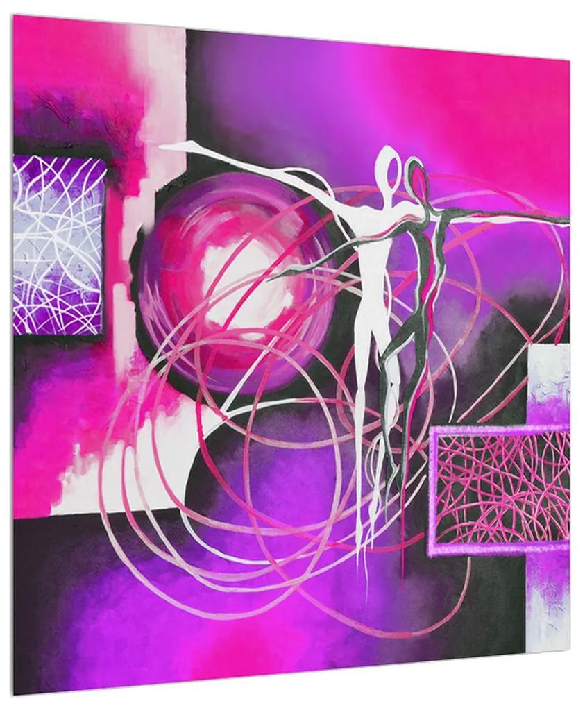 Abstraktní obraz fialových tanečníků (50x50 cm)