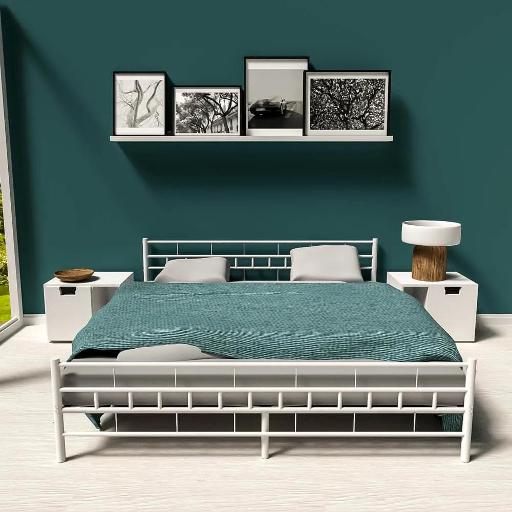 tectake 401722 kovová postel dvoulůžková včetně lamelových roštů - bílá, 200 x 180 cm