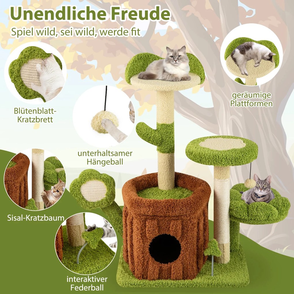 Costway Roztomilý kočičí strom pro dospělé kočky vícepatrová lezecká věž