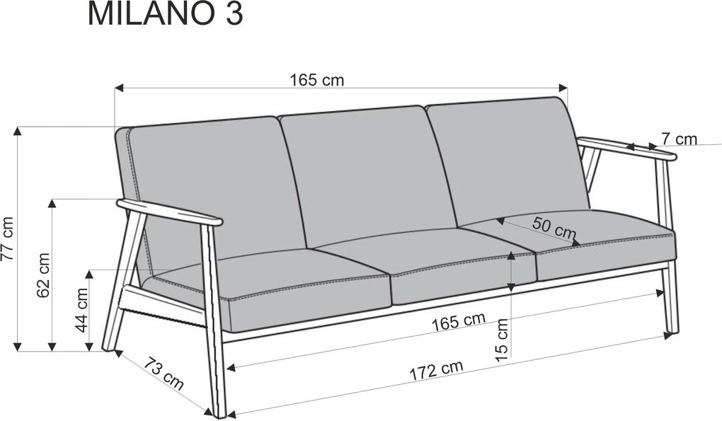 Třímístná pohovka z masivu MILANO 175 cm olivová/ořech