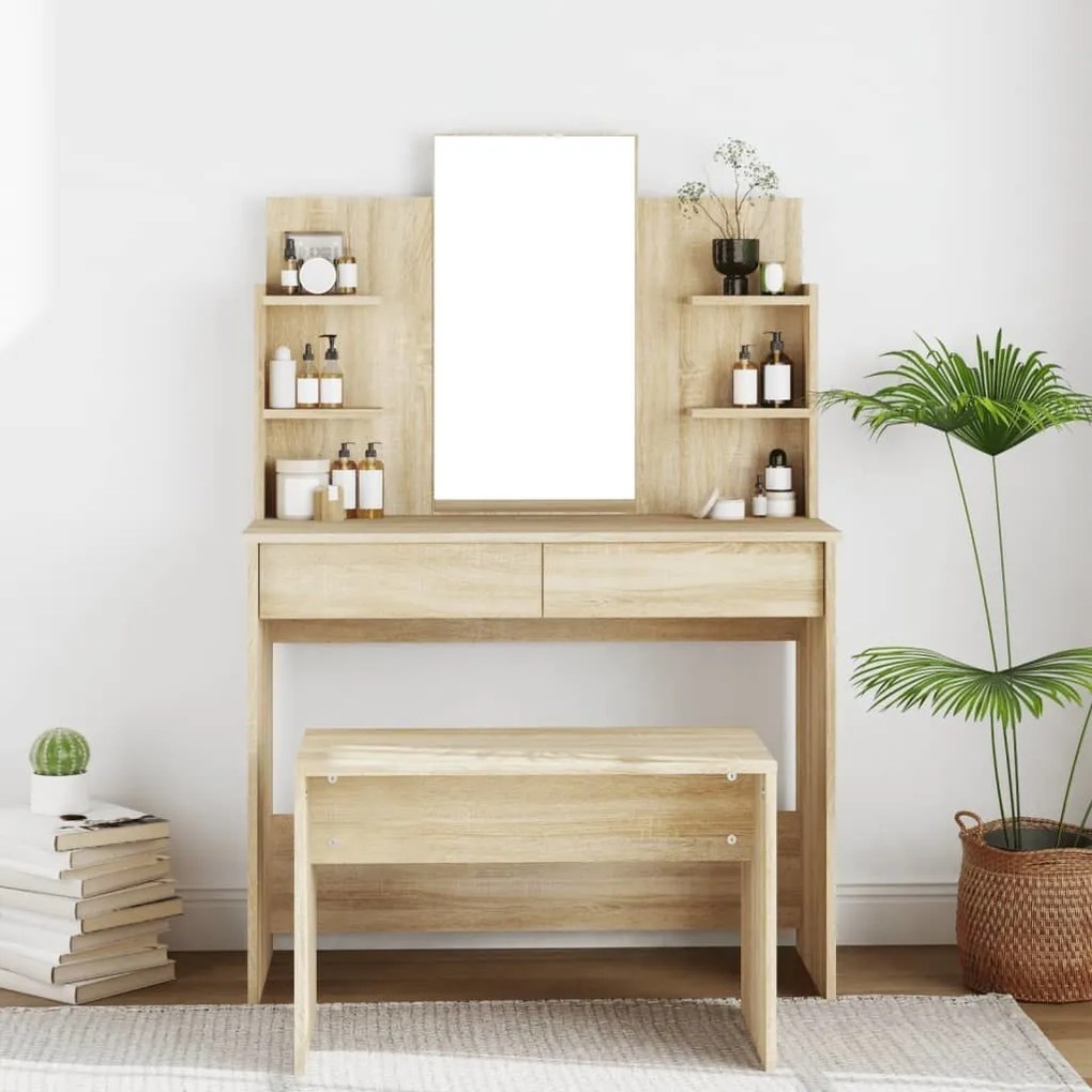 vidaXL Toaletní stolek se zrcadlem 96 x 40 x 142 cm [802832] Barva: hnědý dub