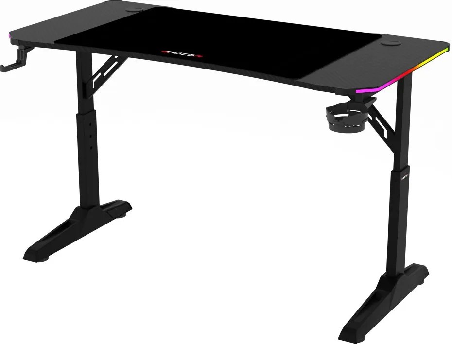 Výškově nastavitelný herní stůl ERACER H1212 — 120x60 cm, kov, melamin, černá, RGB podsvícení