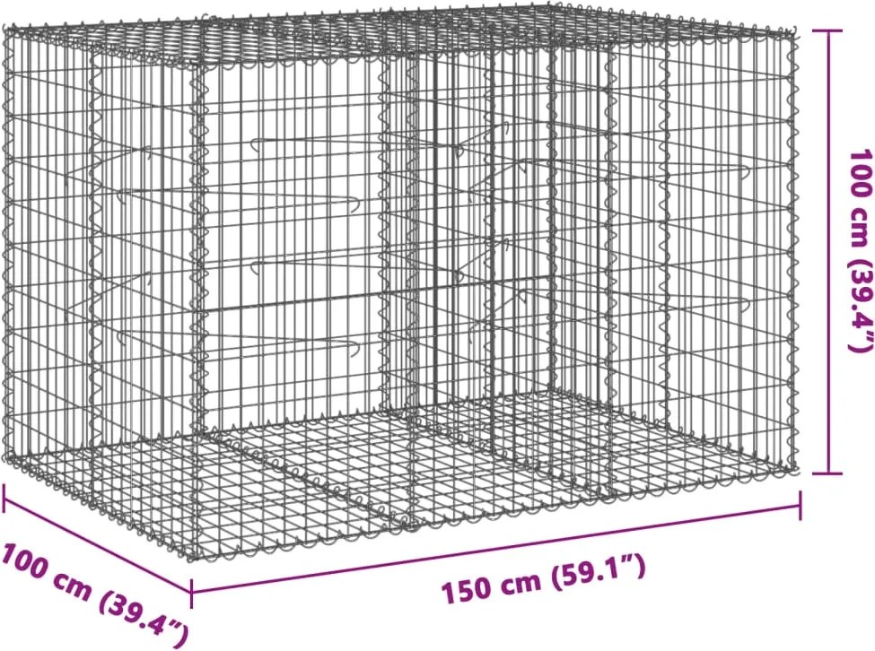 Gabionový koš s víkem 150 x 100 x 100 cm pozinkované železo 3295191