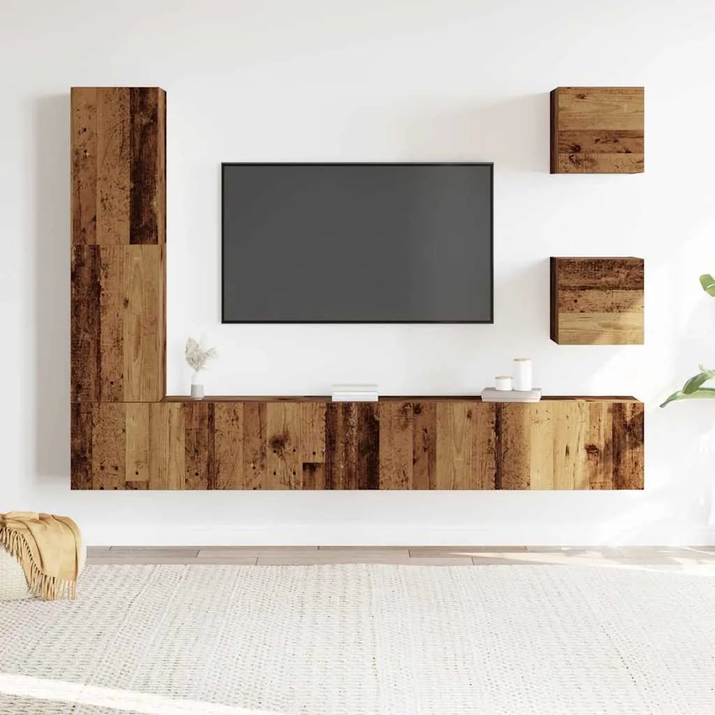 Sada 5 kusů nástěnné TV skříňka starého dřeva kompozitní dřevo 3329201