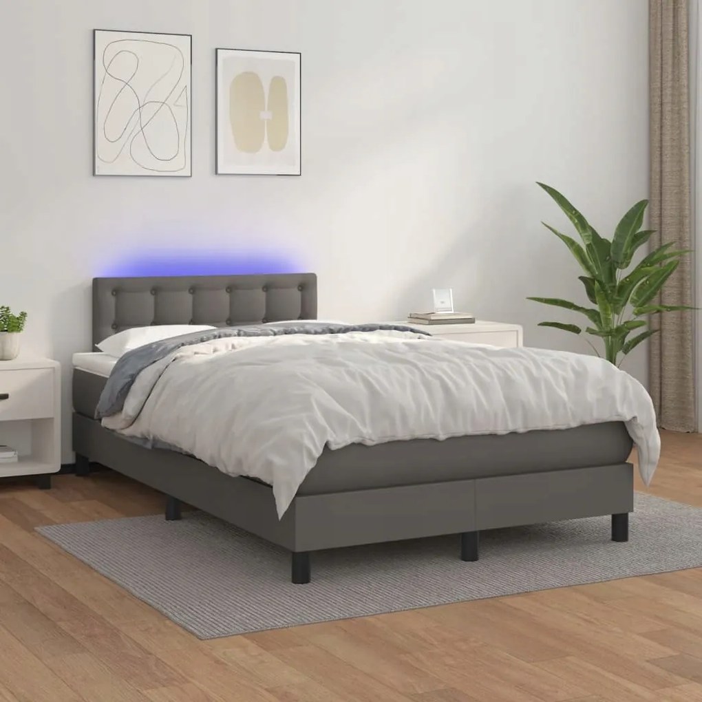 Box Spring Postel S Matrací A Led Šedá Umělá Kůže Šedá tlačítka 120 x 200