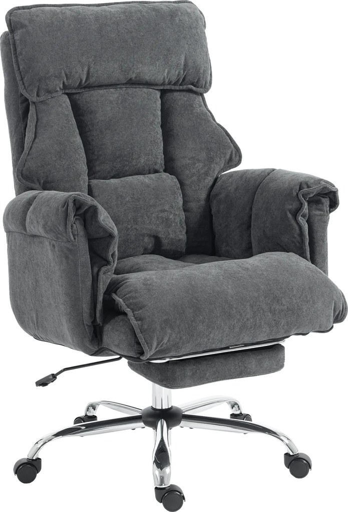 Ergonomická kancelářská židle HOMCOM s bederní oporou, výsuvnou opěrkou nohou a 360° otočným mechanismem — polární fleece, tmavě šedá