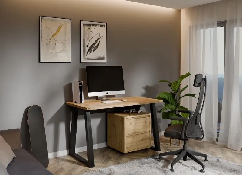 Mdx Kancelářský stůl LOFT FIGATE, 130 cm Černá/Dub Artisan